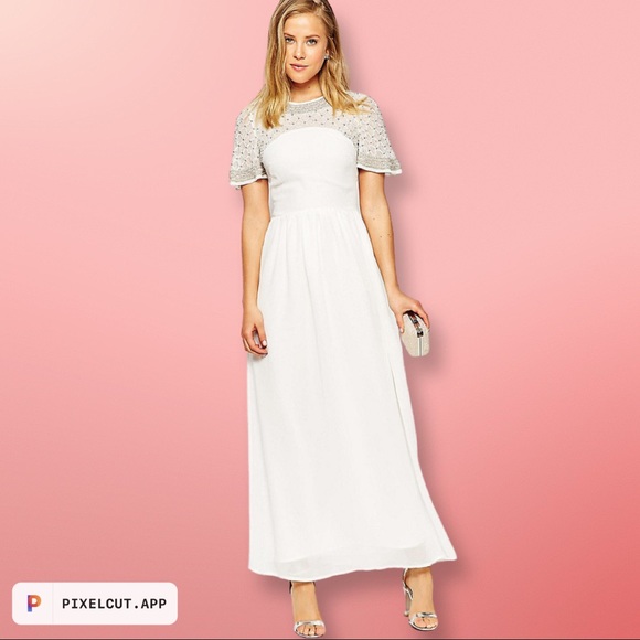 ASOS | Dresses | Asos Beaded Formal Maxi Dress Wedding Guest Prom ...